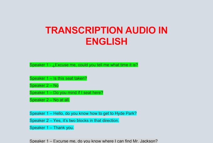 Provide a transcription from audios in english by Cordova_12 | Fiverr